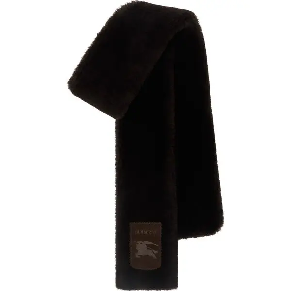 Burberry Narrow Label Shearling Scarf - Dark Brown