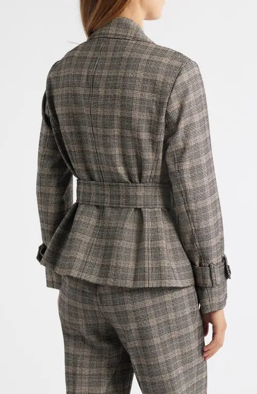 Anne Klein Plaid Belted Short Trench Coat