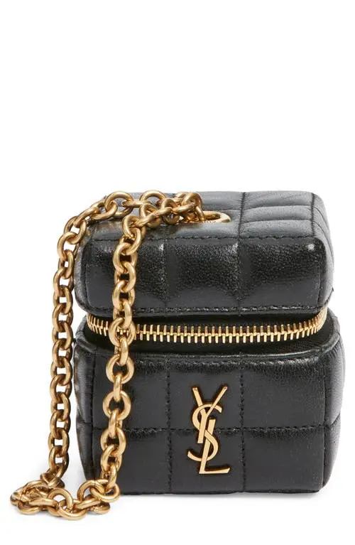 Saint Laurent Mini Cassandre Matelassé Carré Leather Wristlet - Noir