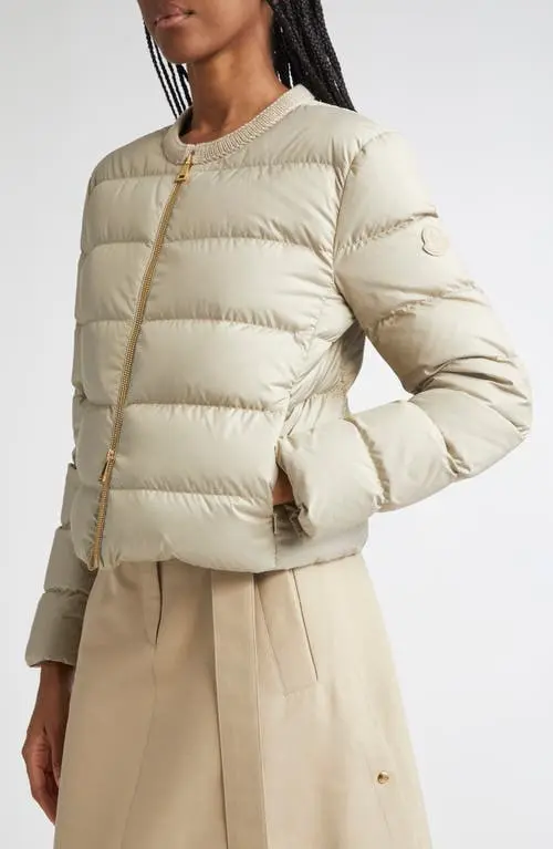Moncler Mauvezin Mixed Media Down Puffer Jacket - Pebble