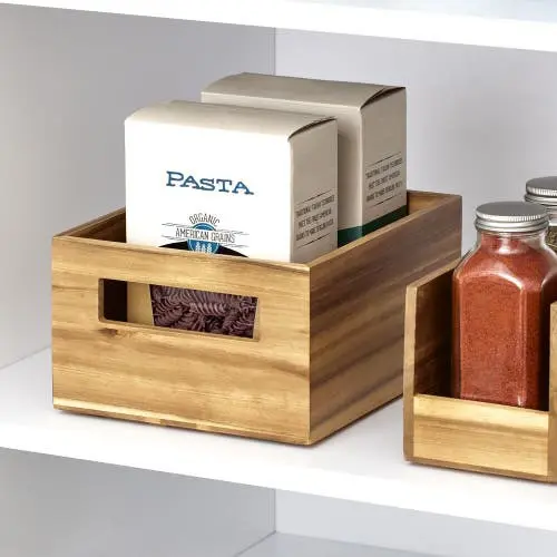 IDESIGN Acacia Wood Pantry Storage Bin With Handles