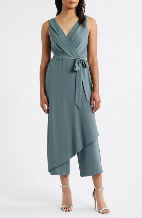 CONNECTED APPAREL Wrap-front Jumpsuit - Moss