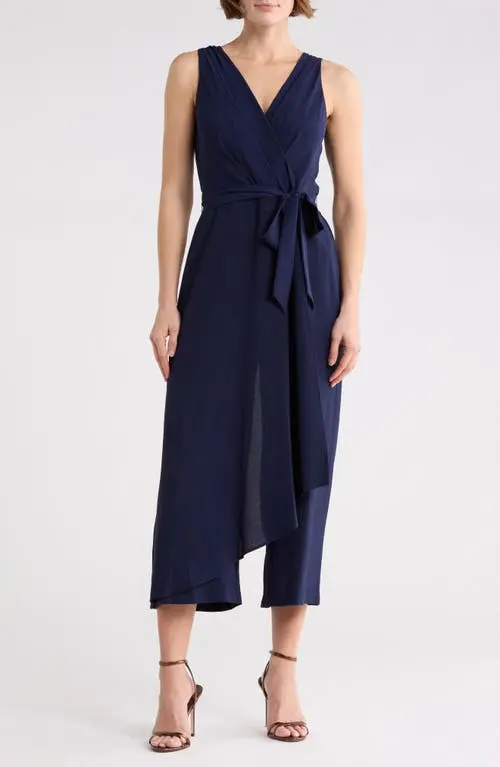 CONNECTED APPAREL Wrap-front Jumpsuit - Navy
