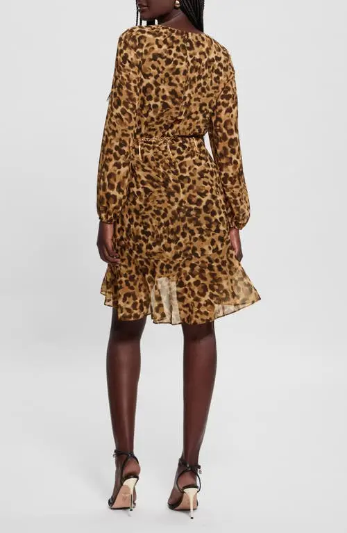 Guess Leopard Print Long Sleeve Minidress