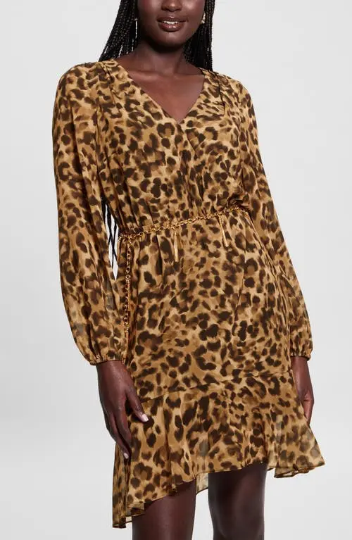 Guess Leopard Print Long Sleeve Minidress