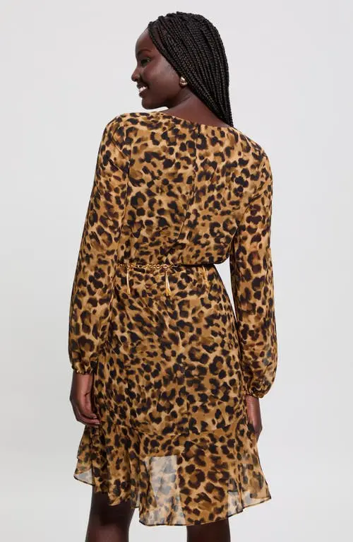Guess Leopard Print Long Sleeve Minidress