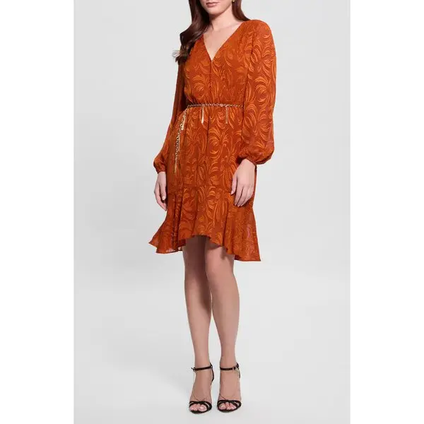 Guess Deztiny Long Sleeve Dress - Hot Caramel