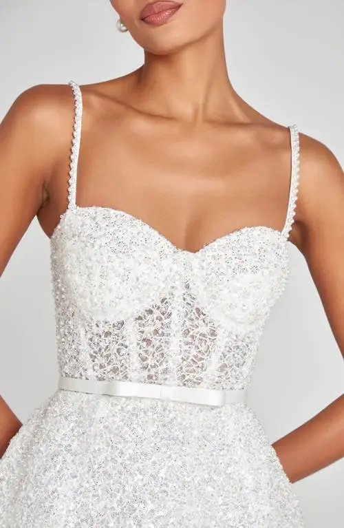NADINE MERABI Alice Embellished Belted Cocktail Minidress