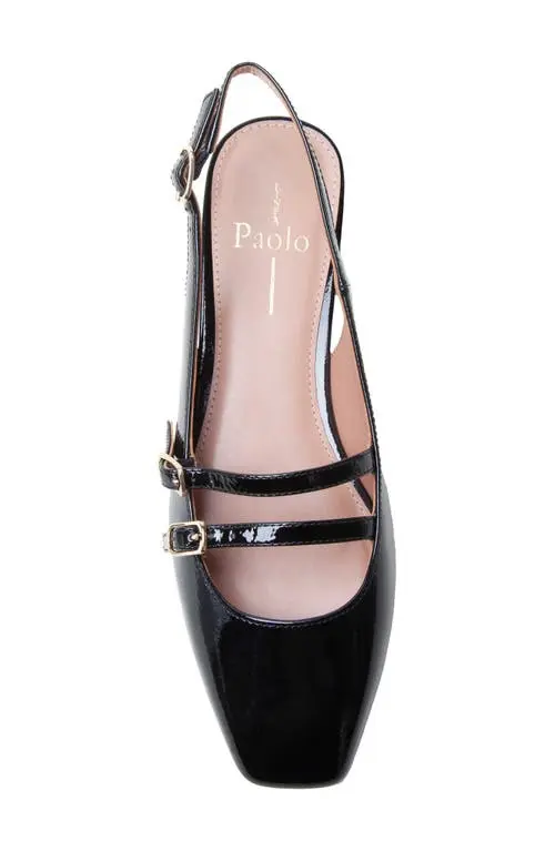 Linea Paolo Cassianx Slingback Mary Jane Pumps - Black Wrinkle Patent