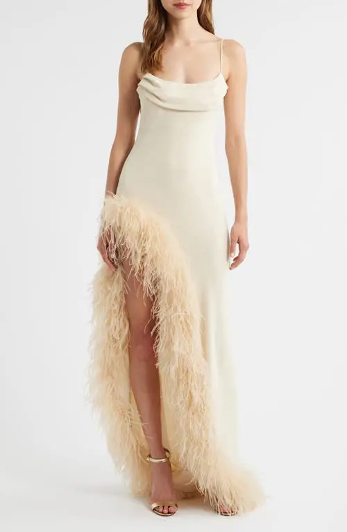 DELFI COLLECTIVE Jacqueline Feather Slit Gown