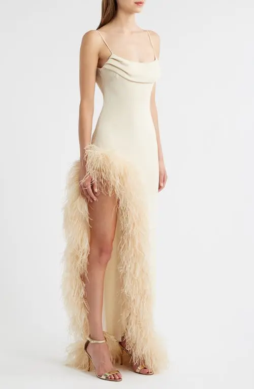 DELFI COLLECTIVE Jacqueline Feather Slit Gown