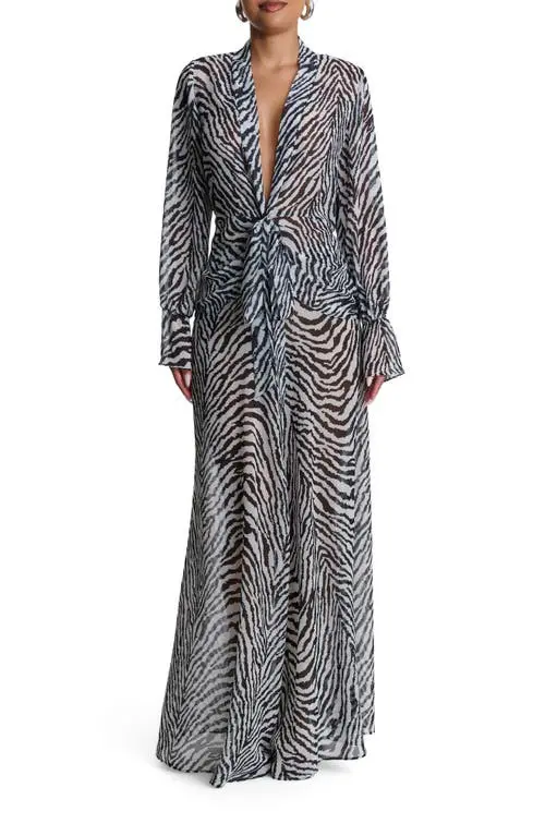 Naked Wardrobe Chiffon A-line Maxi Skirt - Zebra White/black