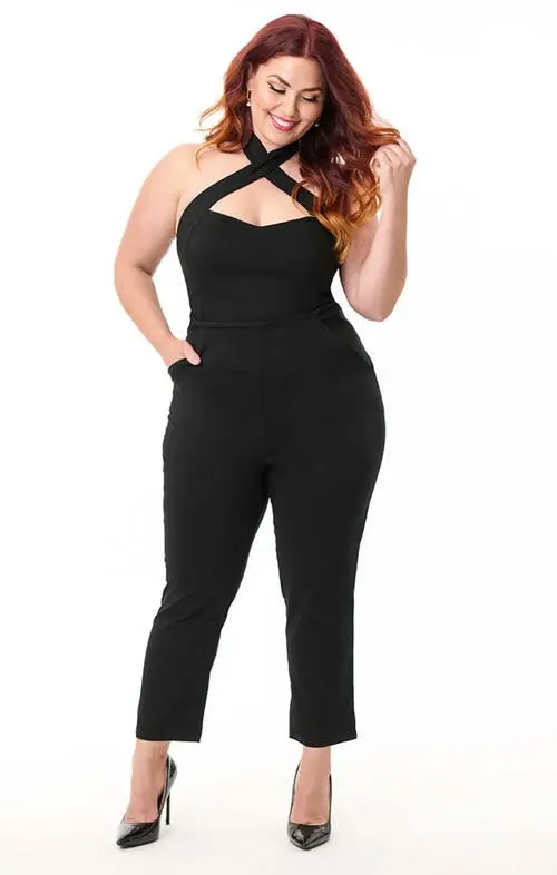 Unique Vintage Criss Cross Halter Jumpsuit - Black