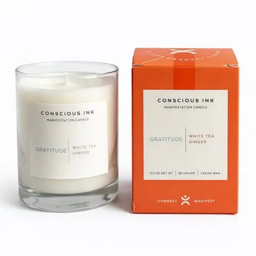 CONSCIOUS INK Gratitude Tea + Ginger Manifestation Candle + Ink - White
