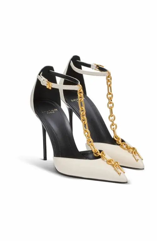 Balmain Sync Leather Stilettos - Beige