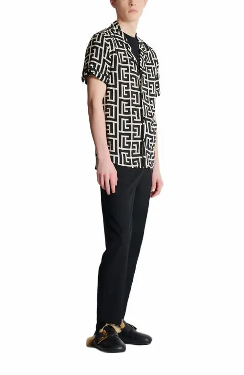 Balmain Pyjama Shirt With Monogrammed Print - Black