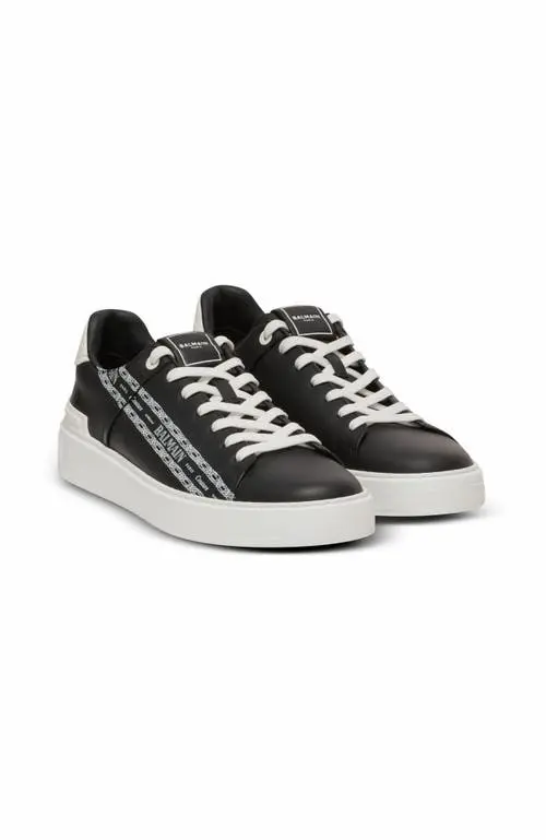 Balmain B-court Printed Calfskin Trainers - Black