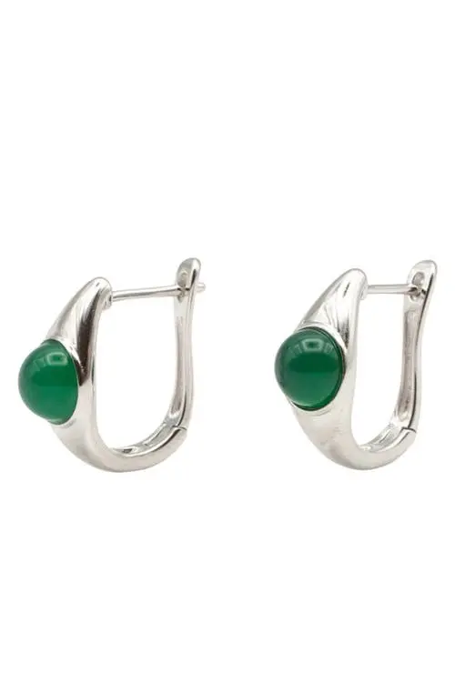SEREE Brooke Jade Stone Hoop Earrings - Green
