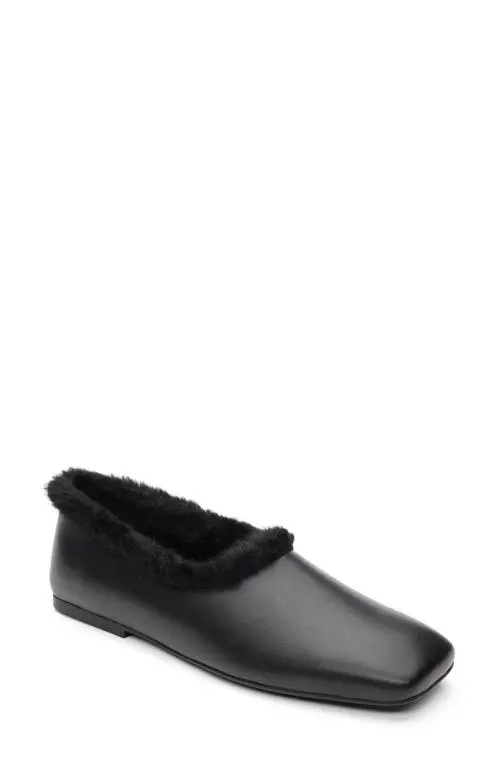 Ash Bianca Faux Fur-lined Leather Ballet Flat - Black