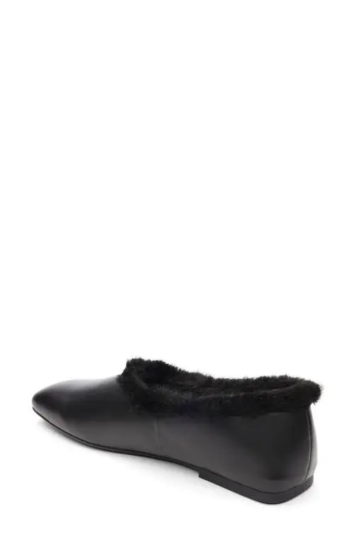 Ash Bianca Faux Fur-lined Leather Ballet Flat - Black