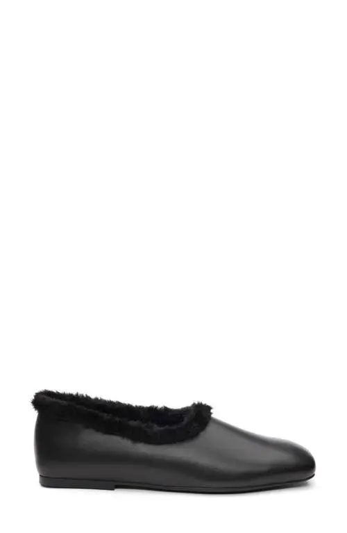 Ash Bianca Faux Fur-lined Leather Ballet Flat - Black