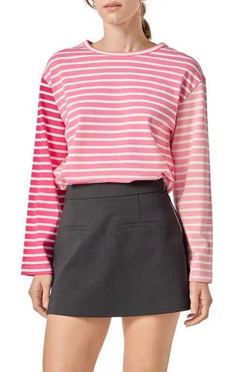 English Factory Colorblock Striped Long Sleeve Cotton T-shirt - Pink Multi
