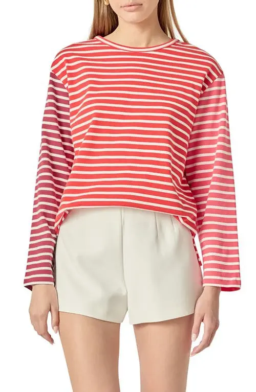 English Factory Colorblock Striped Long Sleeve Cotton T-shirt - Red Multi