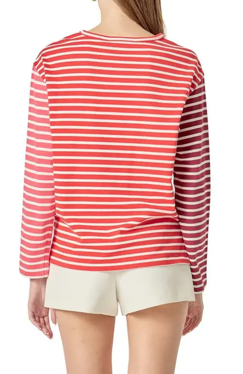 English Factory Colorblock Striped Long Sleeve Cotton T-shirt - Red Multi