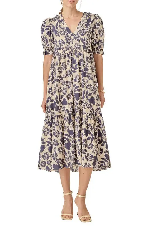 English Factory Floral Print Tiered Midi Dress