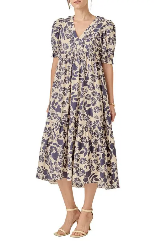 English Factory Floral Print Tiered Midi Dress