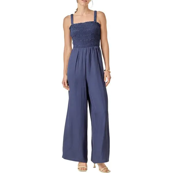 English Factory Sleeveless Smocked Jumpsuit - Navy