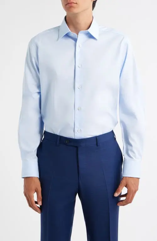 David Donahue Trim Fit Super Fine Twill Dress Shirt - Sky