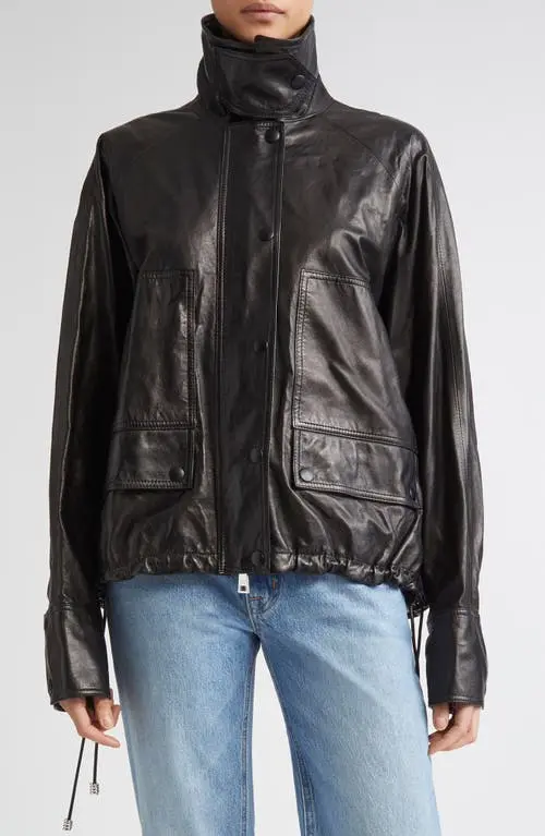Brandon Maxwell Harper Balloon Lambskin Leather Jacket