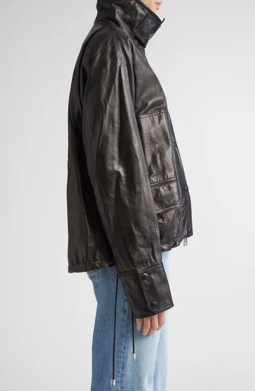 Brandon Maxwell Harper Balloon Lambskin Leather Jacket