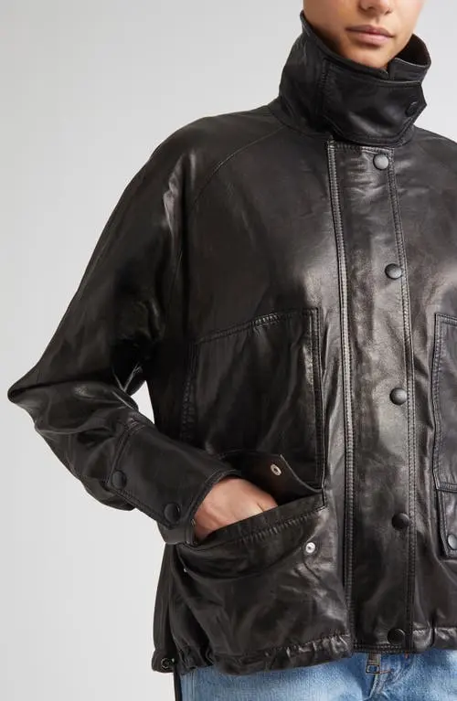 Brandon Maxwell Harper Balloon Lambskin Leather Jacket