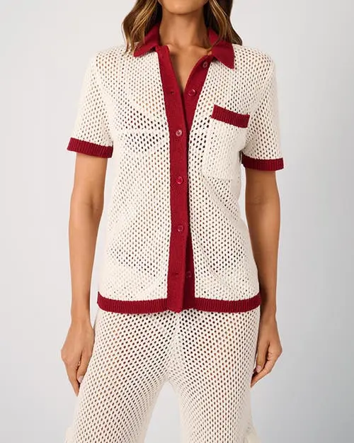 WeWoreWhat Oversized Crochet Knit Button-up Shirt