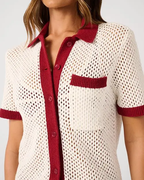 WeWoreWhat Oversized Crochet Knit Button-up Shirt