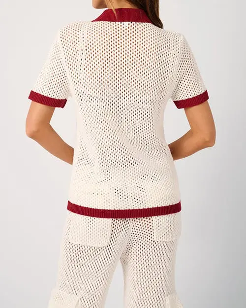 WeWoreWhat Oversized Crochet Knit Button-up Shirt