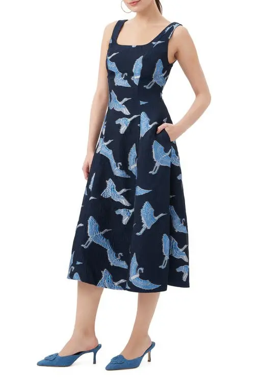 Trina Turk Valor Crane Midi Dress - Ink Multi
