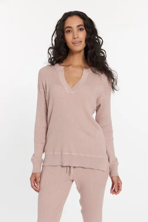 LEIMERE Cabo Split Neck Top - Dusty Rose