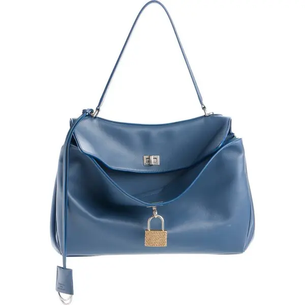 Balenciaga Medium Rodeo Leather Handbag - 4243 Faded Dark Blue