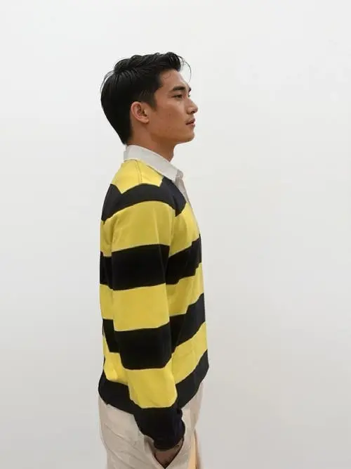 LEDGER & FORD Varsity Stripe Rugby Shirt - Yellow/navy