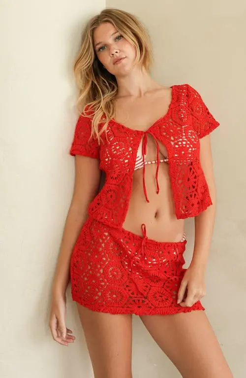 DIPPIN DAISY'S Salt Life Crochet Blouse Top - Cherry Cola