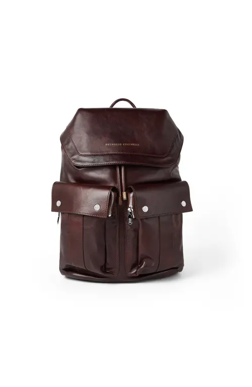 Brunello Cucinelli Calfskin Leather Leisure Backpack - Burgundy