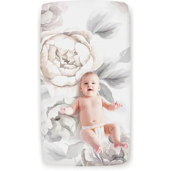 LAMBS & IVY Signature Watercolor Floral Organic Cotton Fitted Crib Sheet - White Multi