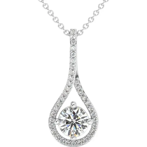 BLISS DIAMOND 1 1/10ct Tw Diamond Halo Drop Pendant Necklace - 14k White Gold