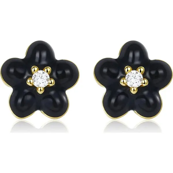 ANNA ZUCKERMAN Petit Daisy Stud Earrings - Black/yellow Gold