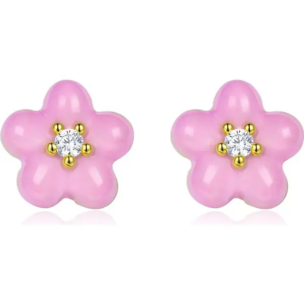 ANNA ZUCKERMAN Petit Daisy Stud Earrings - Pink/yellow Gold