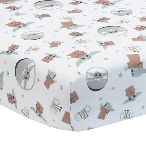 LAMBS & IVY Star Wars Mandalorian The Child/baby Yoda/grogu Fitted Crib Sheet - White