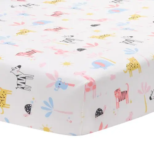 LAMBS & IVY Cotton Jersey Baby Fitted Crib Sheet - White Multi
